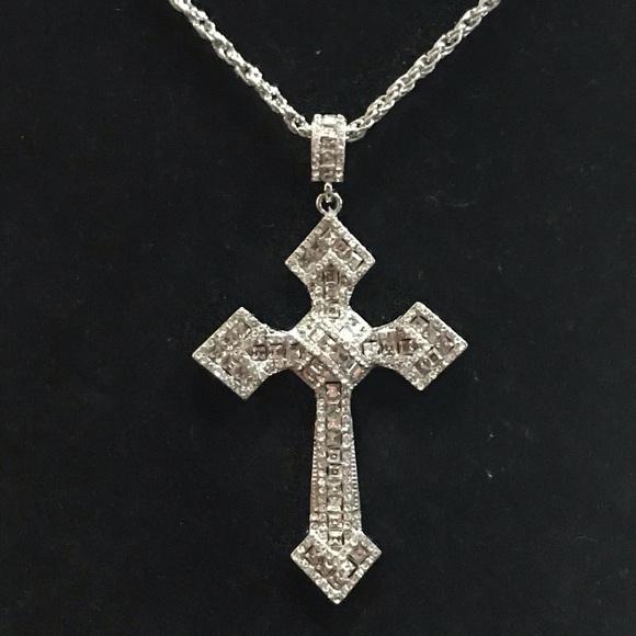 Jewelry | Blinged Out Crystal Cz Cross Pendant Necklace | Poshmark